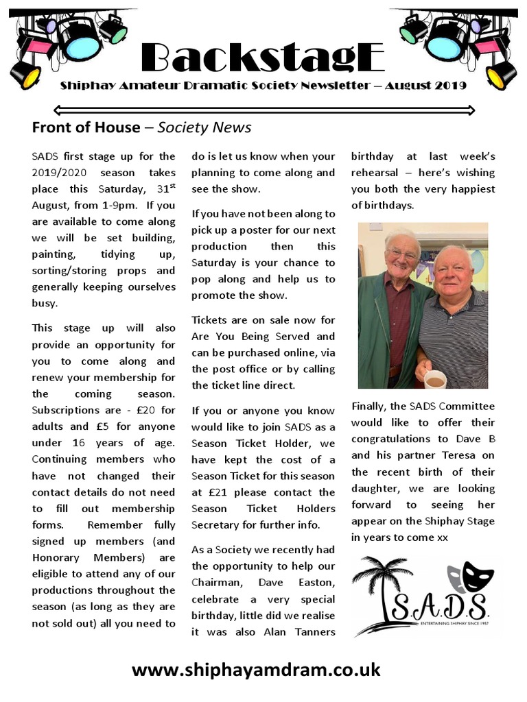 Backstage: Front of House - Society News | PDF | Leisure