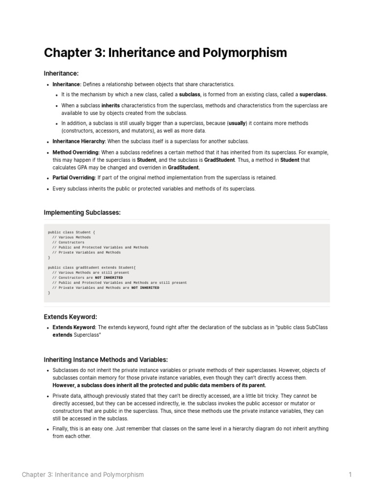 Chapter 3: Inheritance and Polymorphism | PDF | Inheritance (Object ...