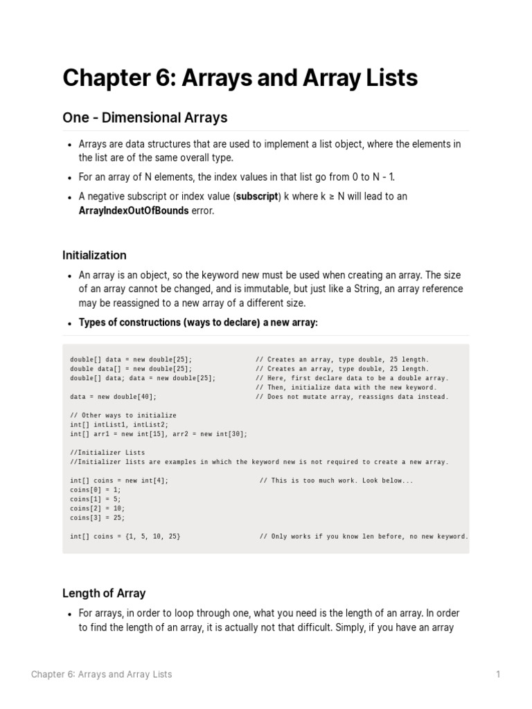 Chapter 6 Arrays and Array Lists | PDF | Array Data Type | Array Data Structure
