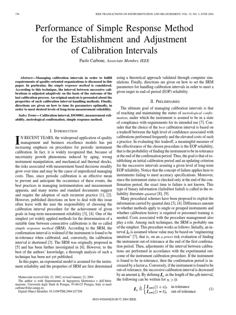 Performance of Simple Response Method For The Establishment and ...