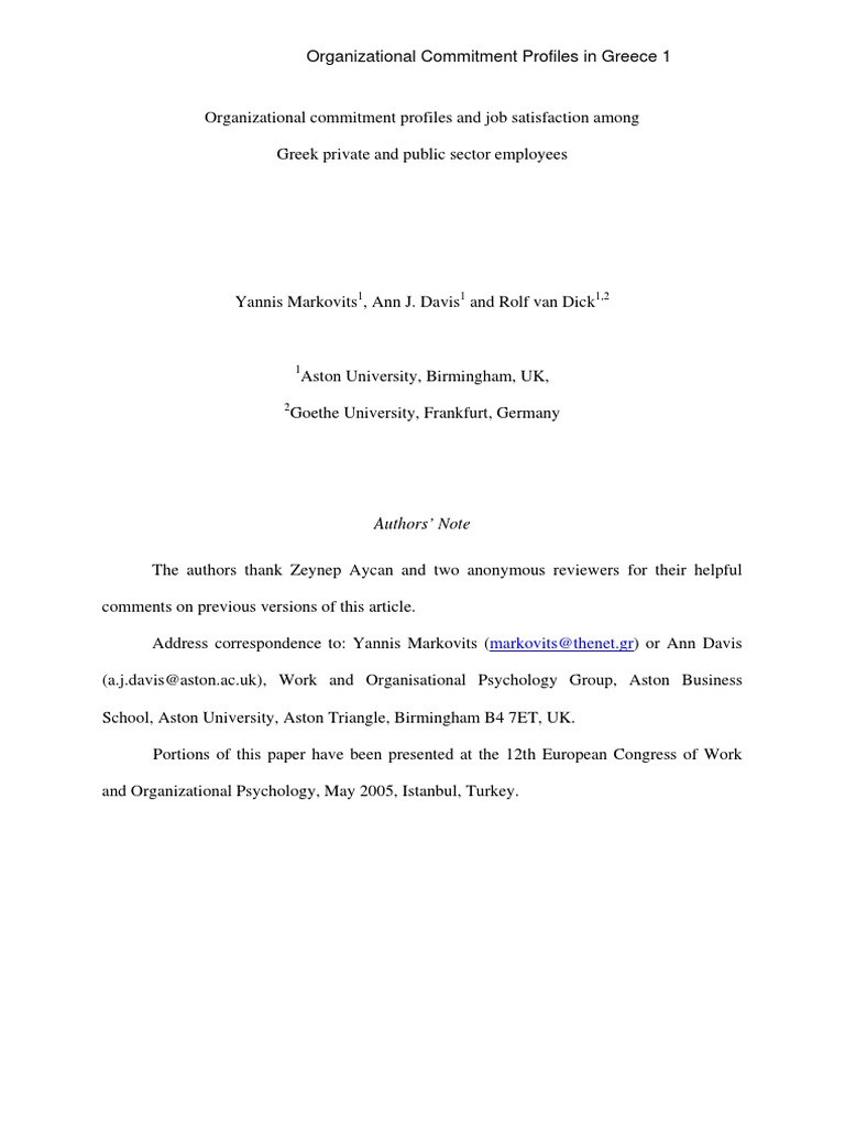 Organizational Commitment Profiles and Job Satisfaction Among Greek ...