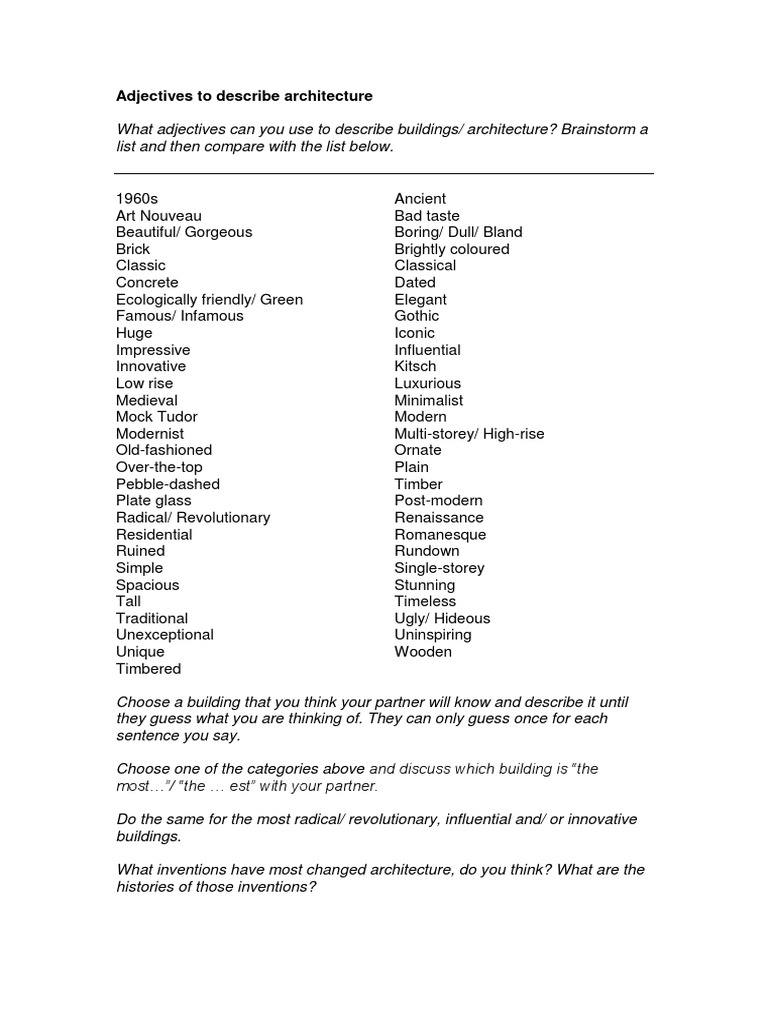 Adjectives To Describe Architecture PDF | PDF