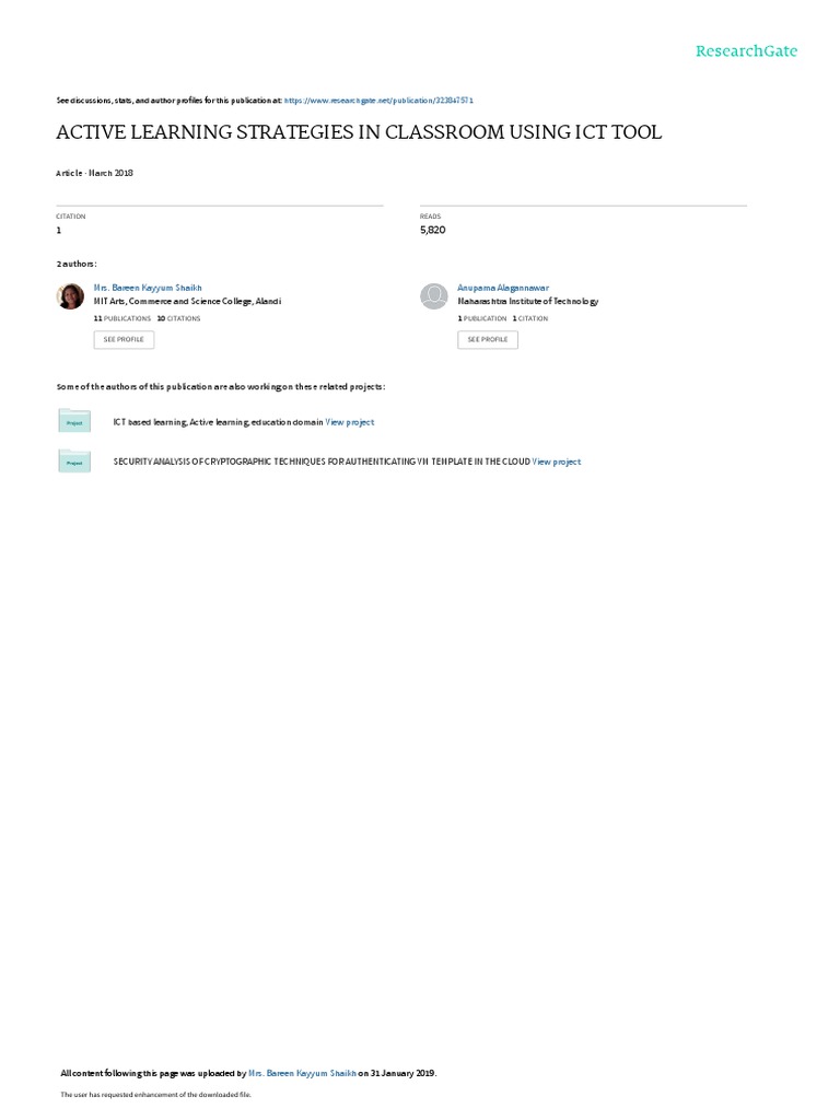 Active Learning Strategies in Classroom Using Ict Tool: March 2018 ...