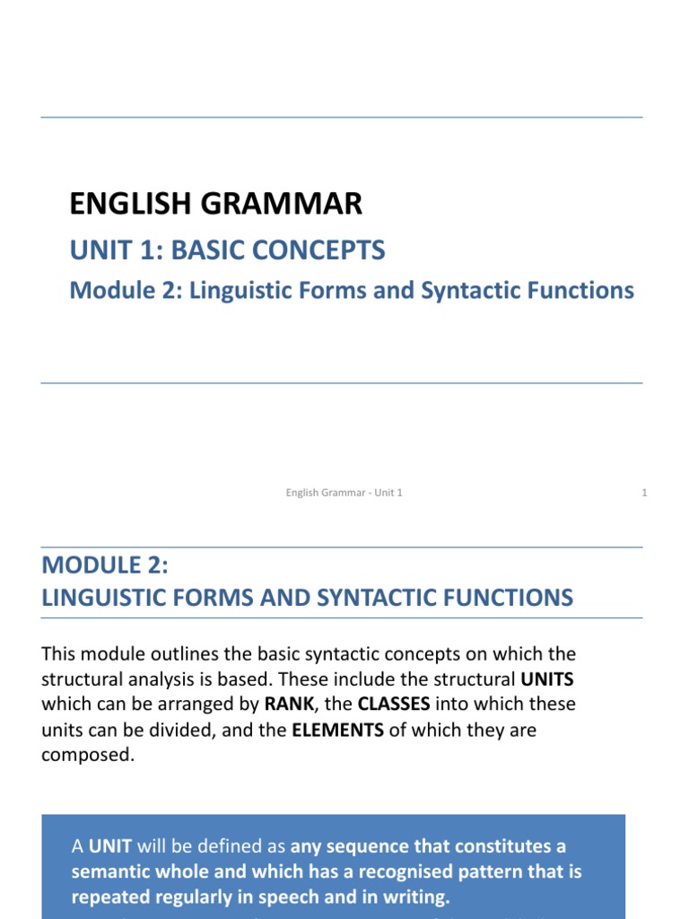 English Grammar: Unit 1: Basic Concepts | PDF | Clause | English Grammar