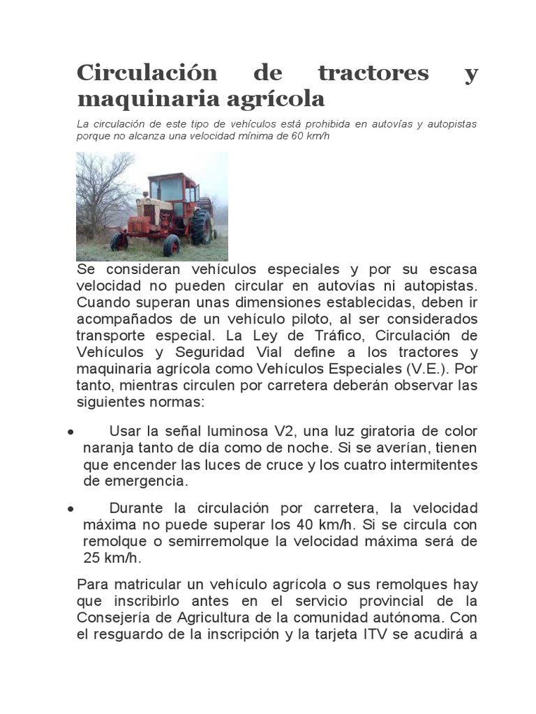 Circulacion de Tractores y Maquinaria Agricola | PDF | Tractor ...