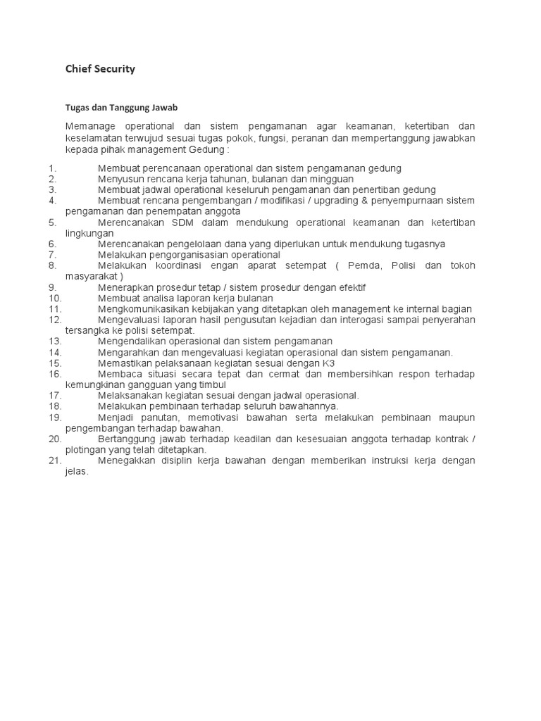 Chief Security: Tugas Dan Tanggung Jawab | PDF