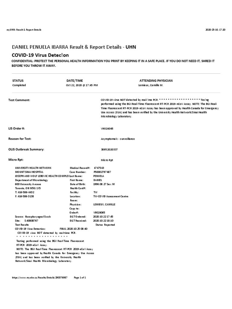 Patient COVID-19 Test Results | PDF | Reverse Transcription Polymerase ...