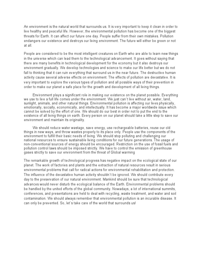 Environmental Essay | PDF | Pollution | Environmental Technology