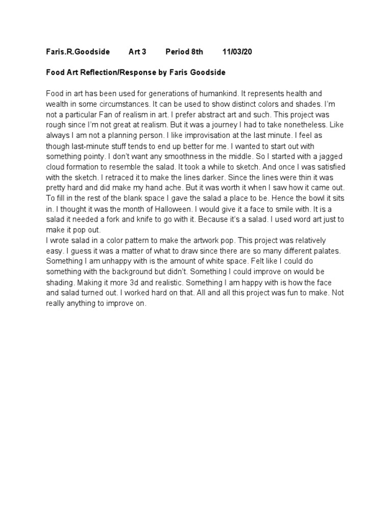Food Art Reflection by Faris | PDF