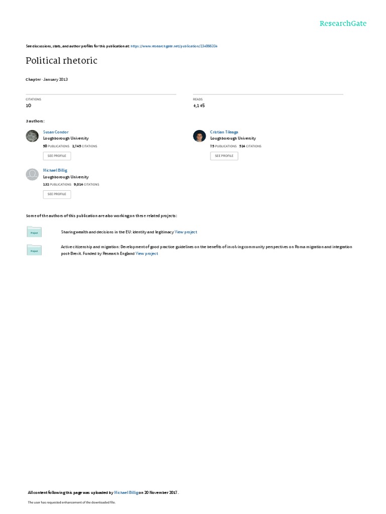 Political Rhetoric: Susan Condor Cristian Tileaga | PDF | Rhetoric ...