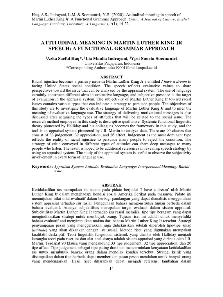 Attitudinal Meanings in Martin Luther King's Speech | PDF | Attitude ...