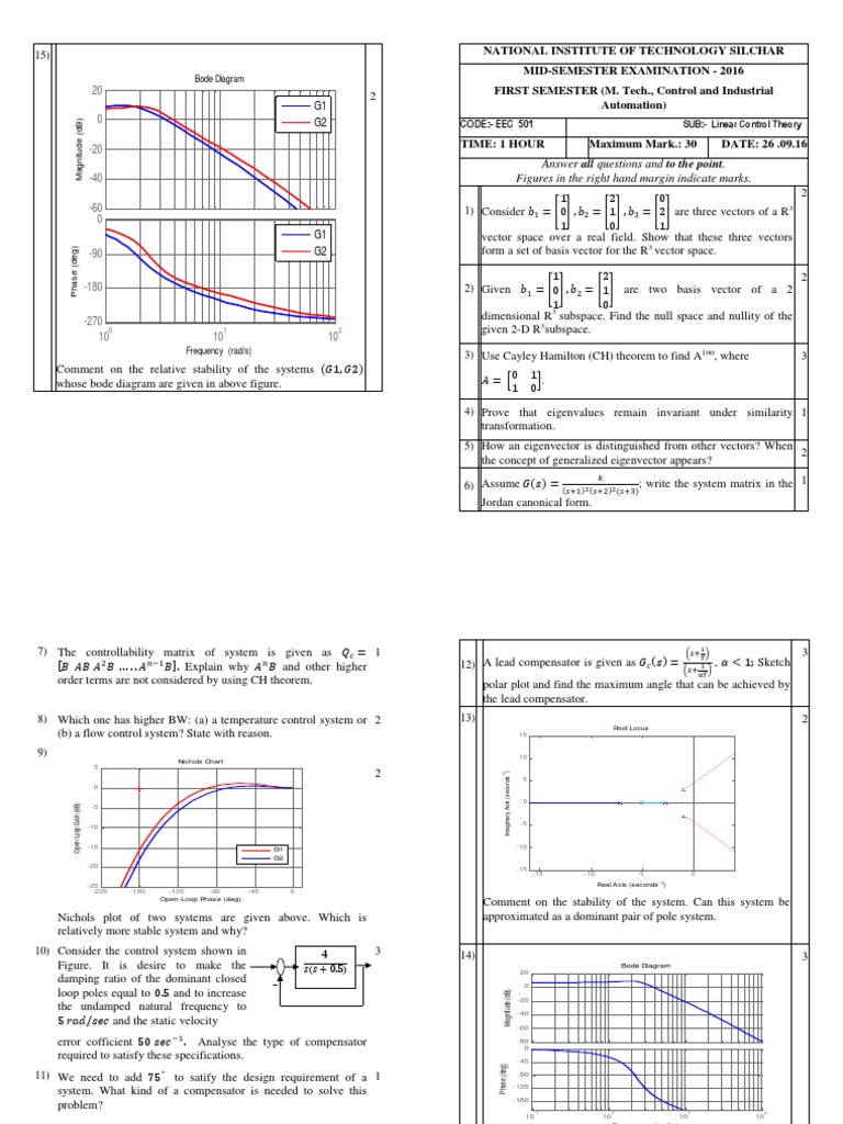 Mid - Sem - 2016 - Linear Control Theory | PDF | Eigenvalues And Eigenvectors | Vector Space