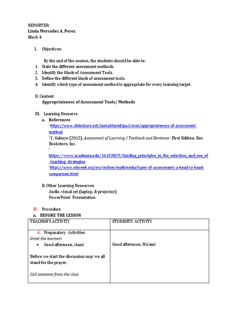 Linda Mercedes A. Perez: Greet The Learners | PDF | Educational ...