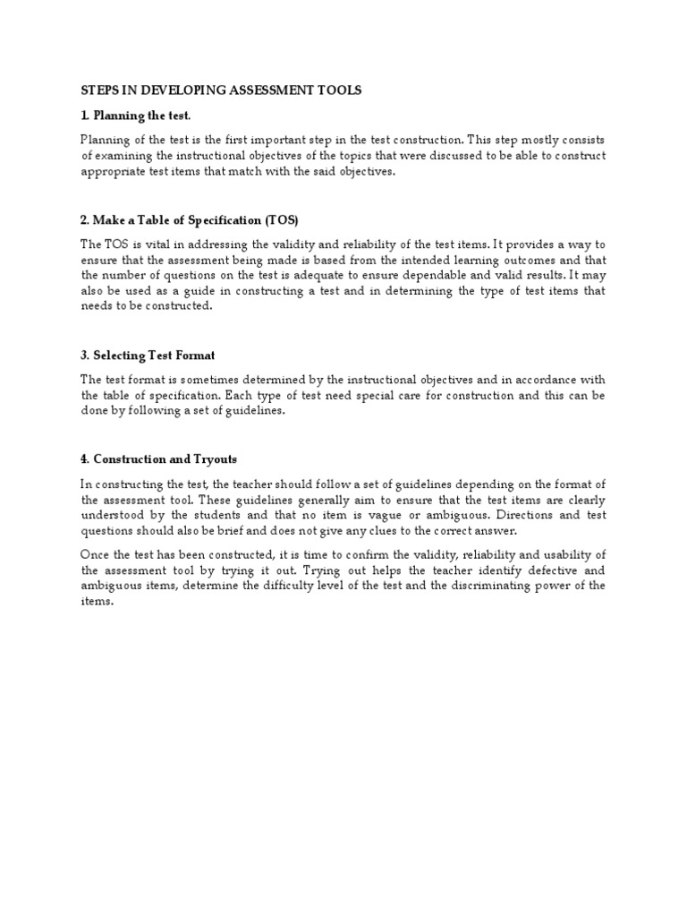 Steps in Developing Assessment Tools | PDF