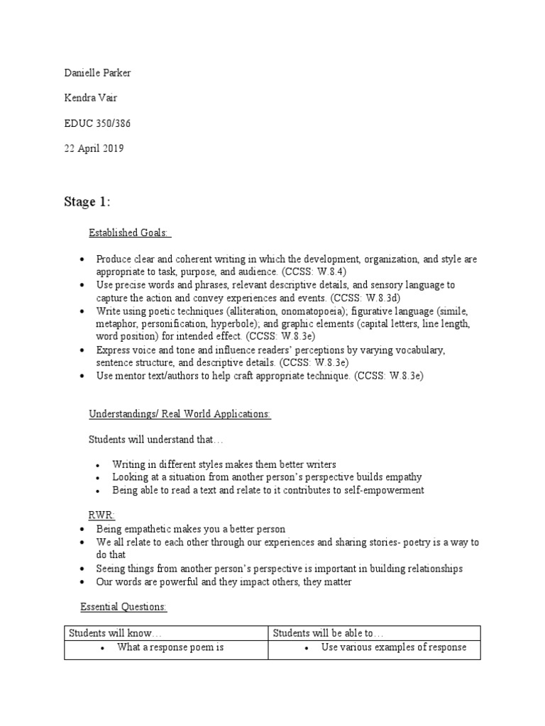 Ubd Lesson Plan 2 | PDF | Poetry | Mentorship