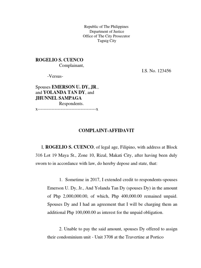 Estafa - Sample Complaint Affidavit | PDF | Fraud | Affidavit