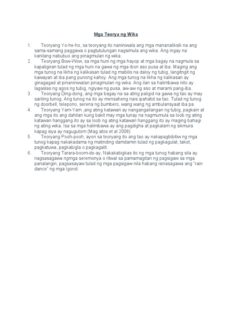 Mga Teorya NG Wika | PDF