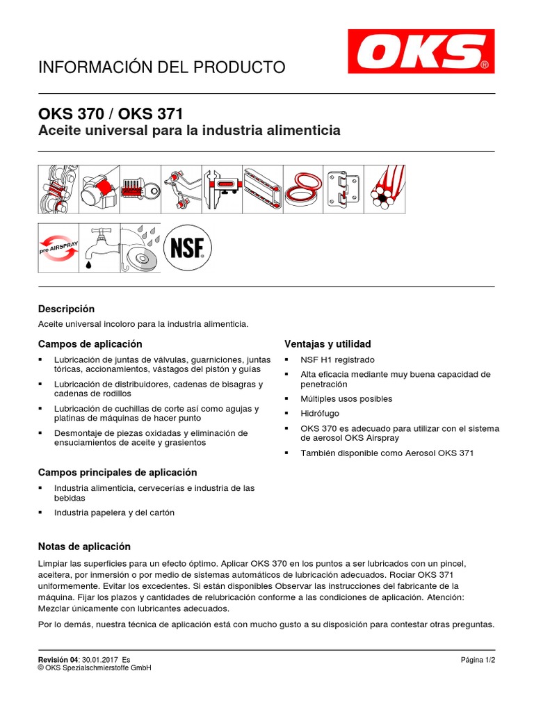 Ficha T OKS 371 | PDF | Lubricante | Naturaleza