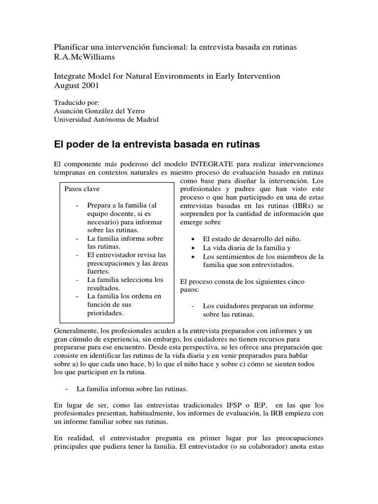 La Entrevista Basada en Rutinas PDF | PDF