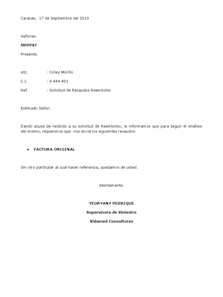 Carta Solicitud de Recaudos Salud | PDF