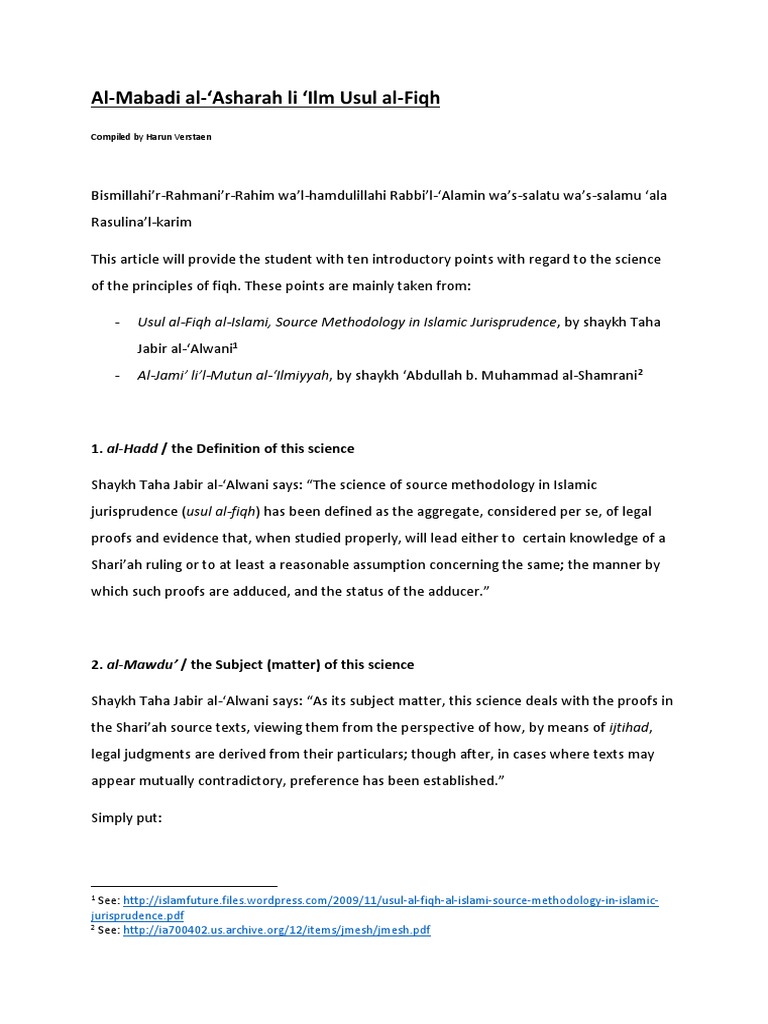 Al-Mabadi Al - Asharah Li Ilm Usul Al-Fiqh: 1. Al-Hadd / The Definition ...