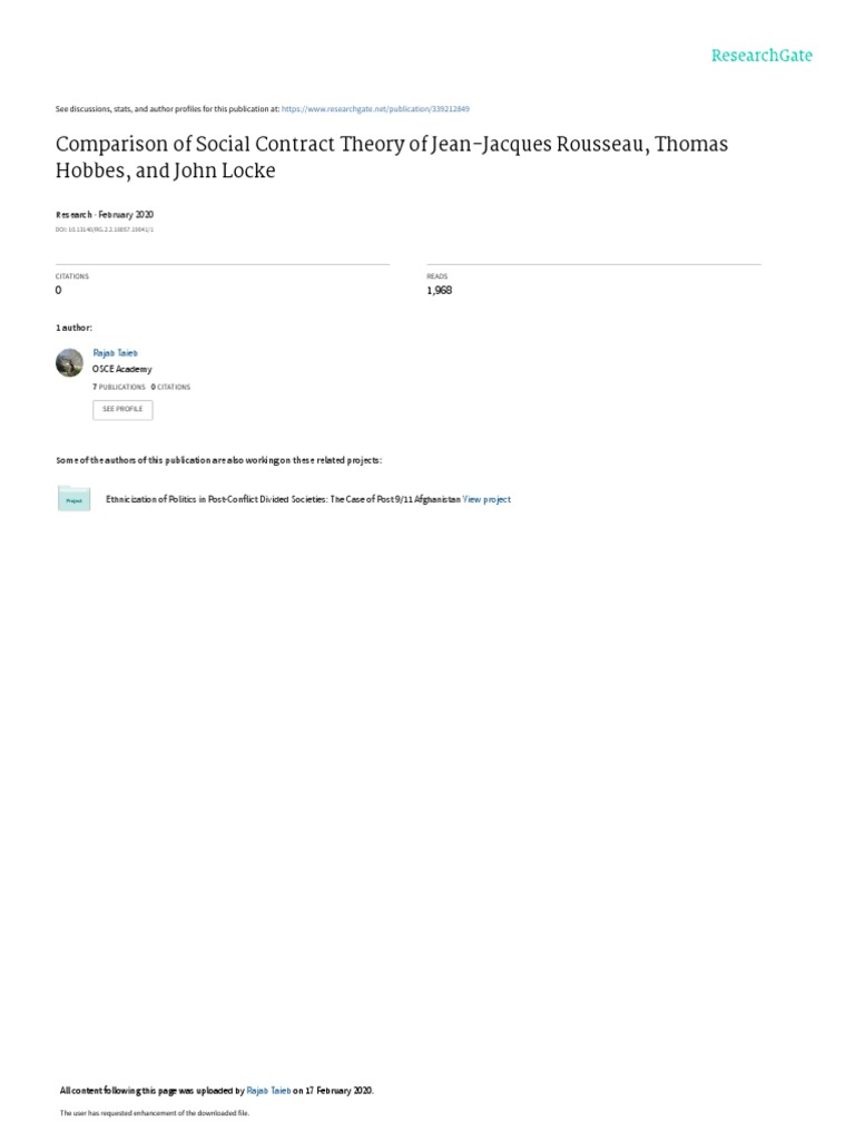 Comparison of Social Contract Theory of Jean-Jacques Rousseau, Thomas ...