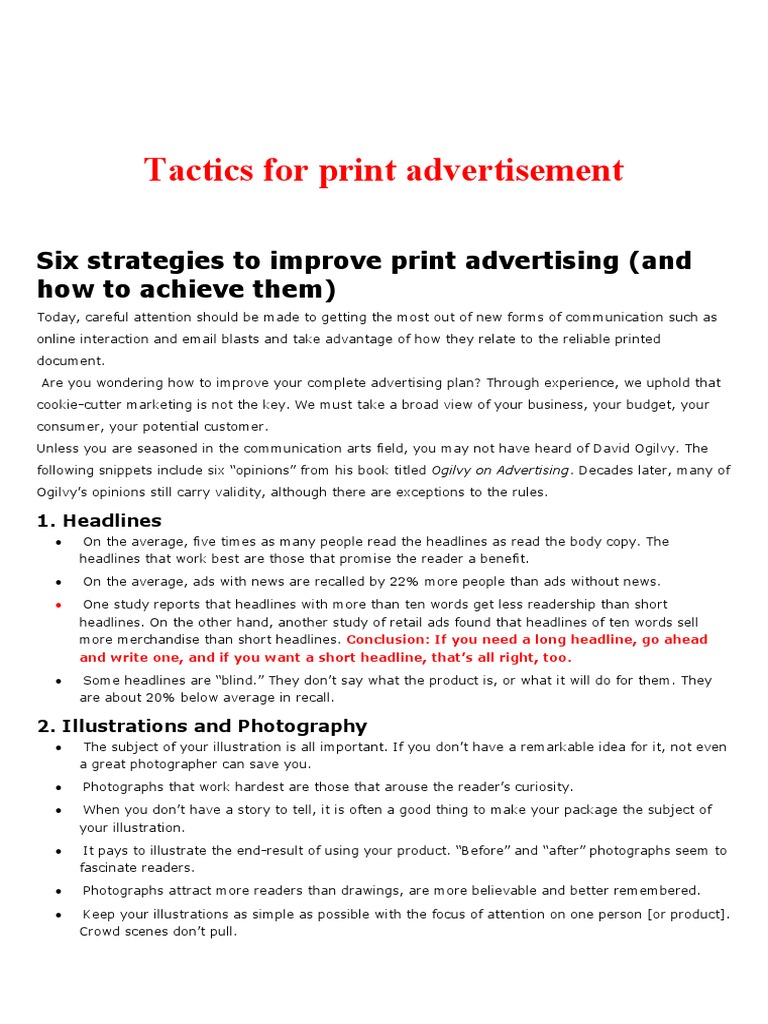 Tactics For Print Advertisement | PDF | Serif | Advertising