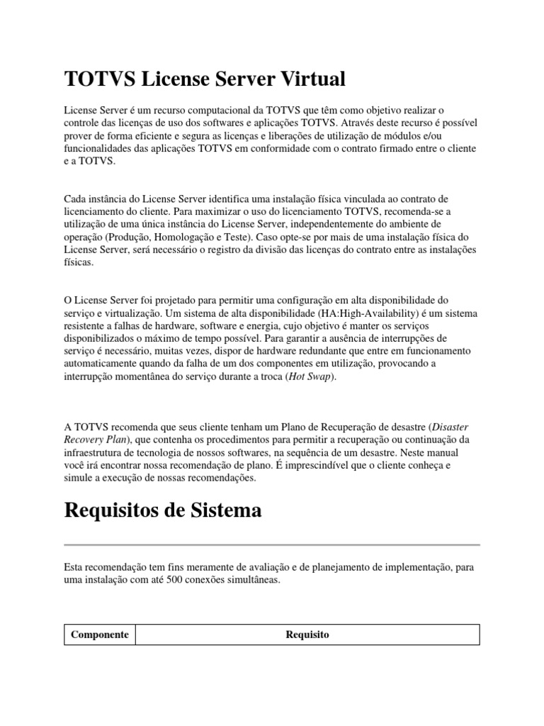 TOTVS License Server Virtual | PDF | Máquina virtual | Internet
