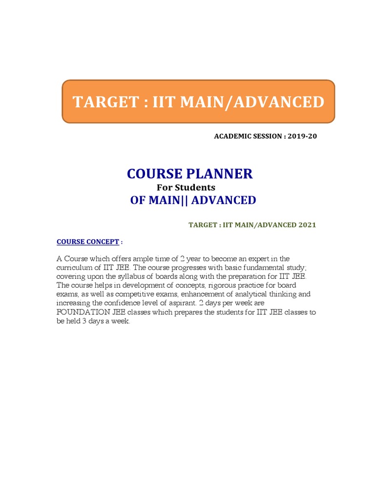 IIT JEE Course Planner 2019-20 | PDF | Analytical Chemistry | Chemistry