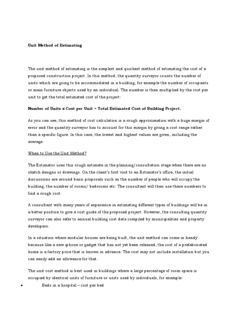 Unit Method of Estimating | PDF | Business | Economies