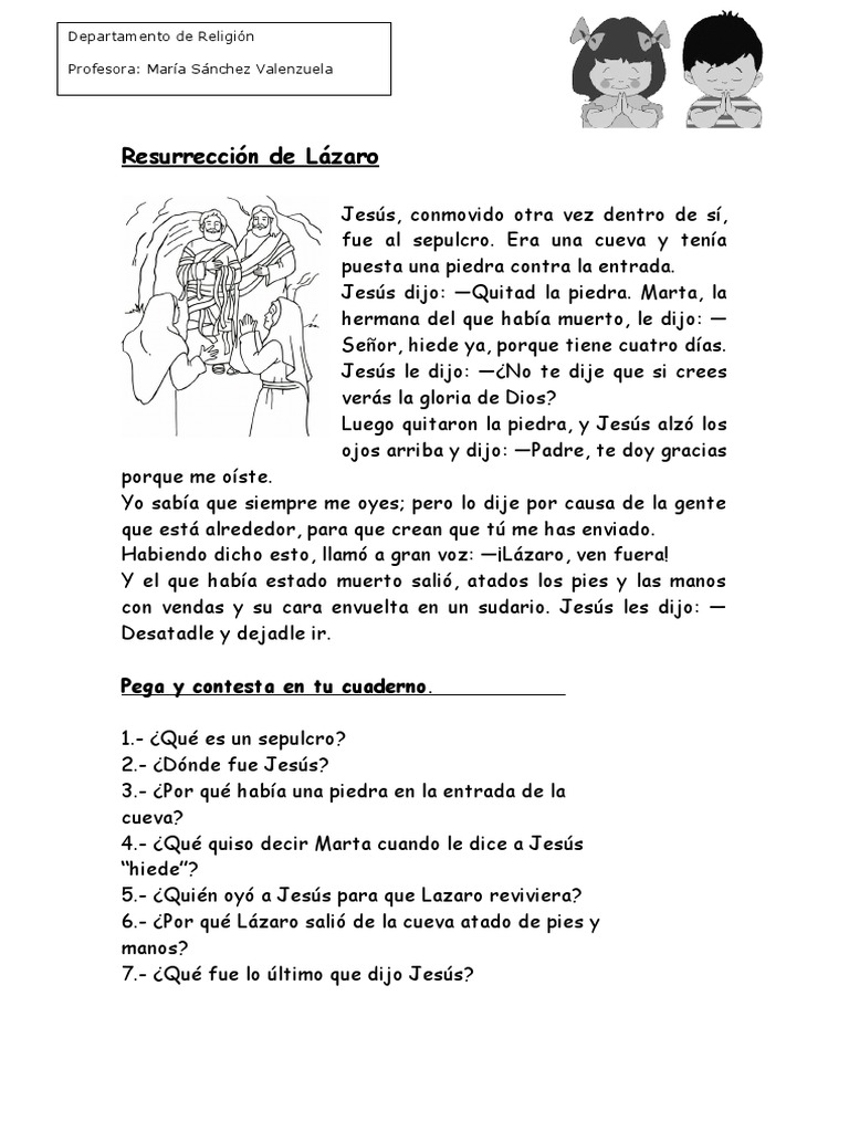 Resurrección de Lázaro para Niños | PDF