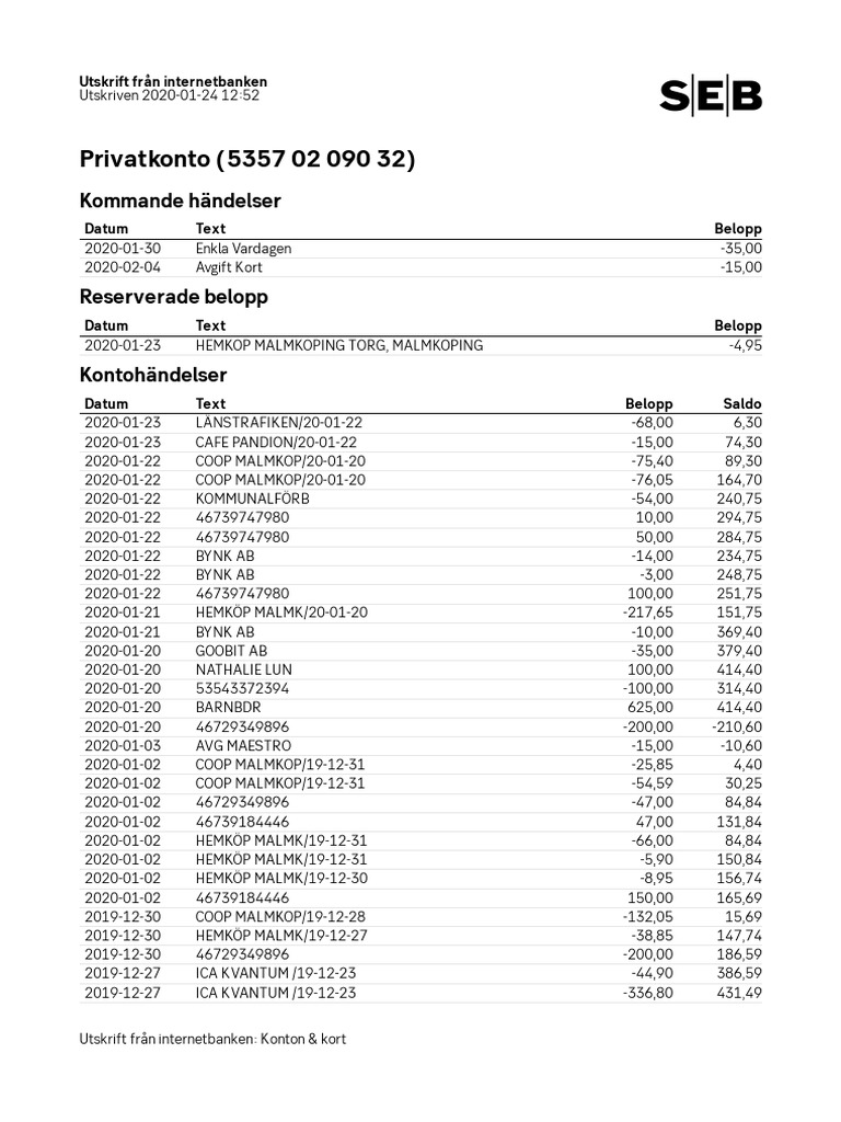 SEB Utskrift PDF | PDF