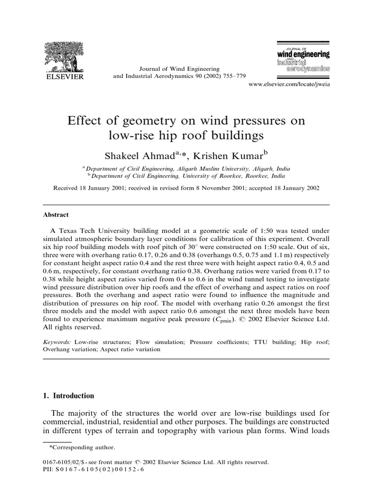 Effect of Geometry On Wind Pressures On Low-Rise Hip Roof Buildings ...