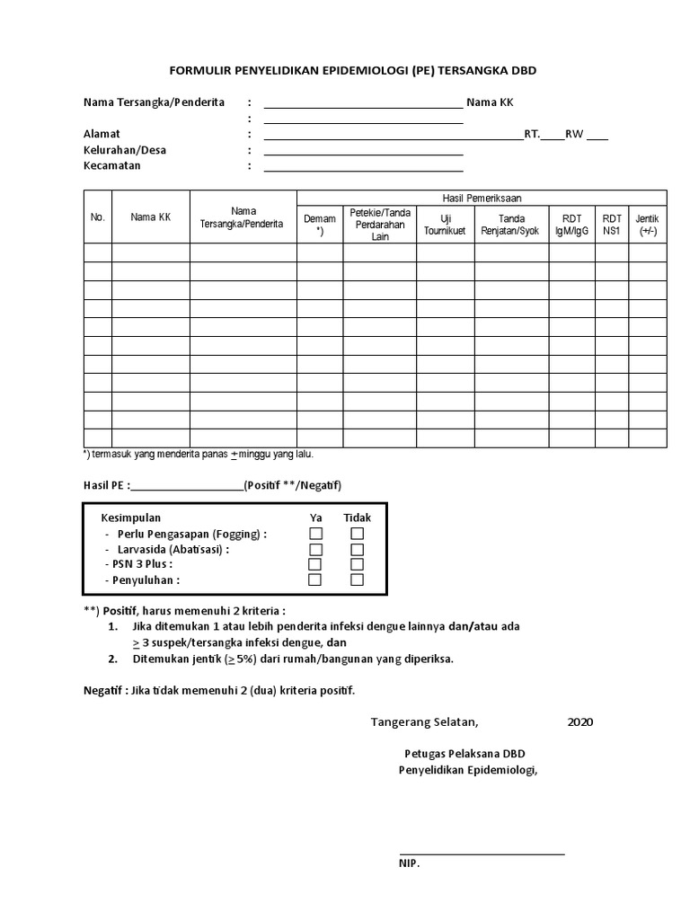 Formulir Penyelidikan DBD Tersangka | PDF