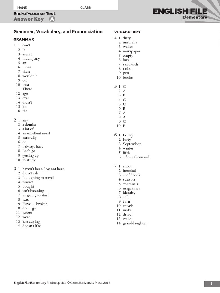 English File: Answer Key | PDF