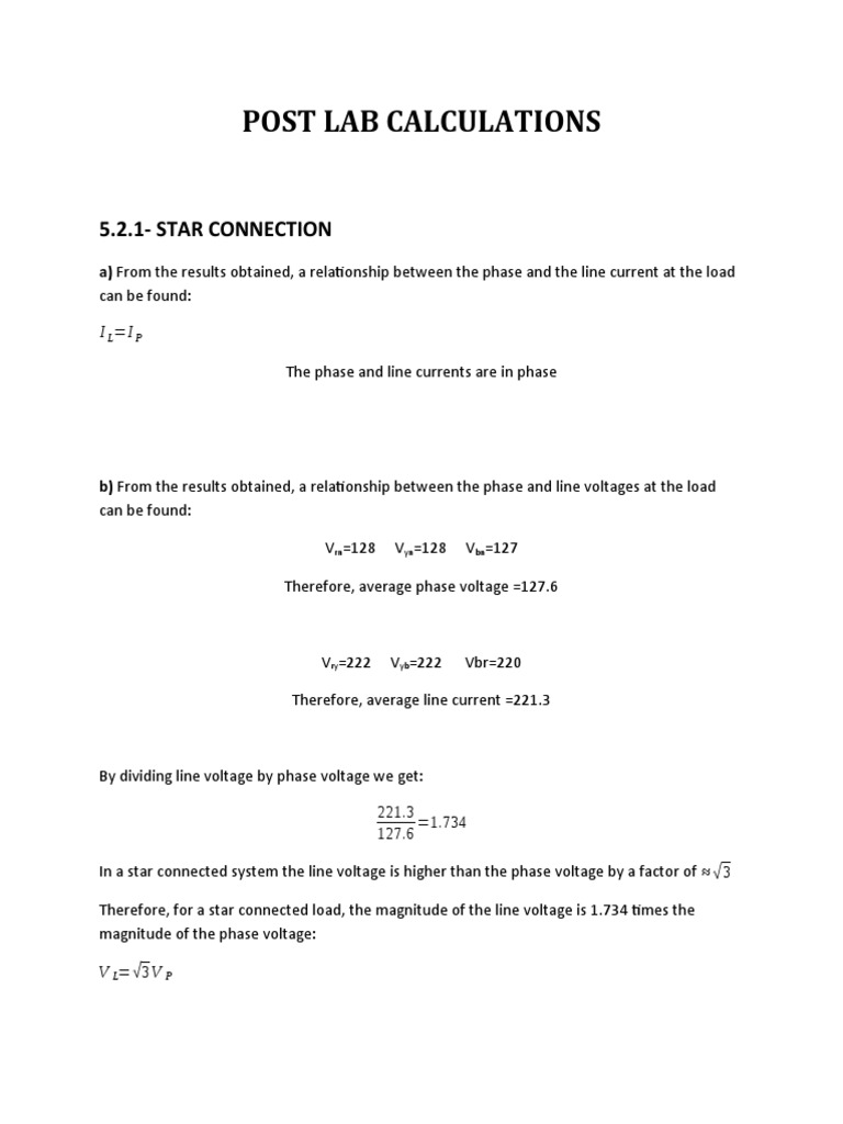 Post Lab Calculations Pdf Ac Power Force 7808