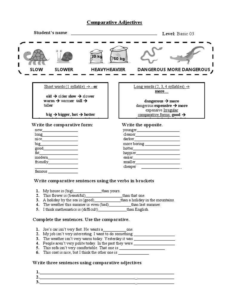 Comparative Adjectives Worksheet | PDF | Morphology | Semiotics