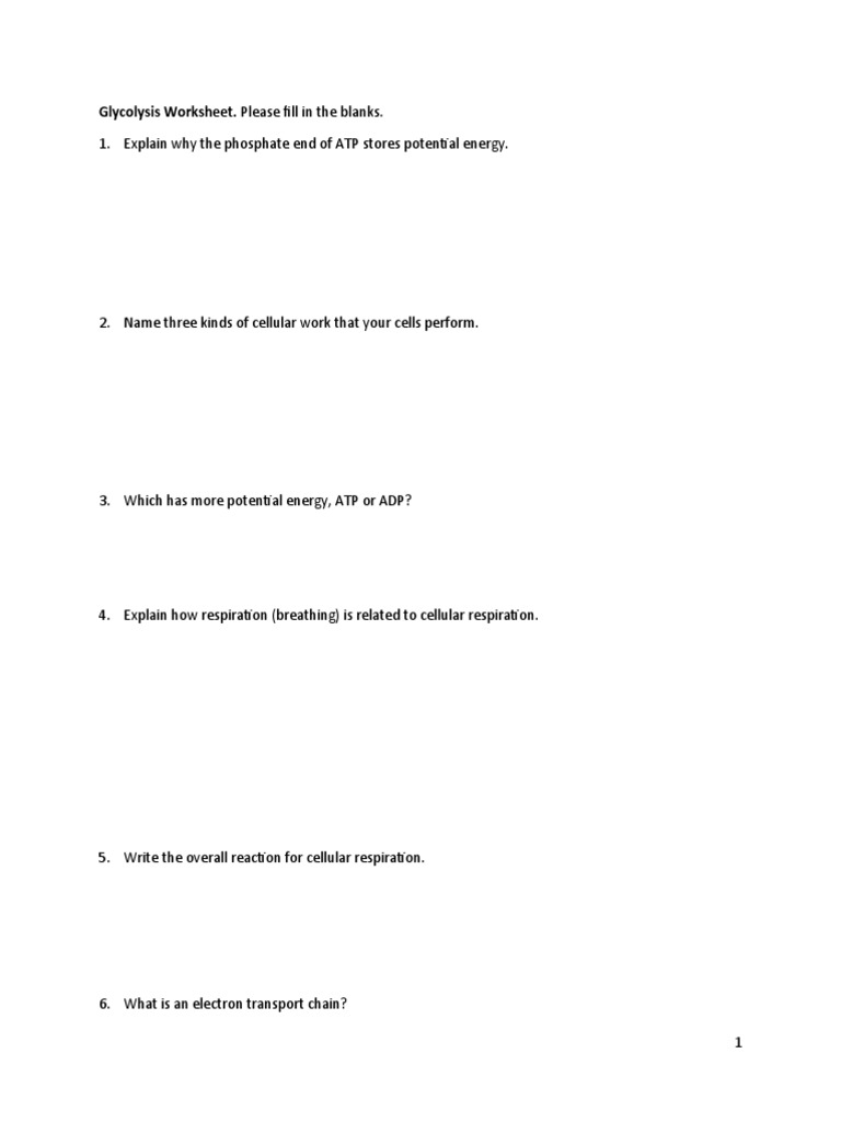 Week 2 Glycolysis Worksheet | PDF