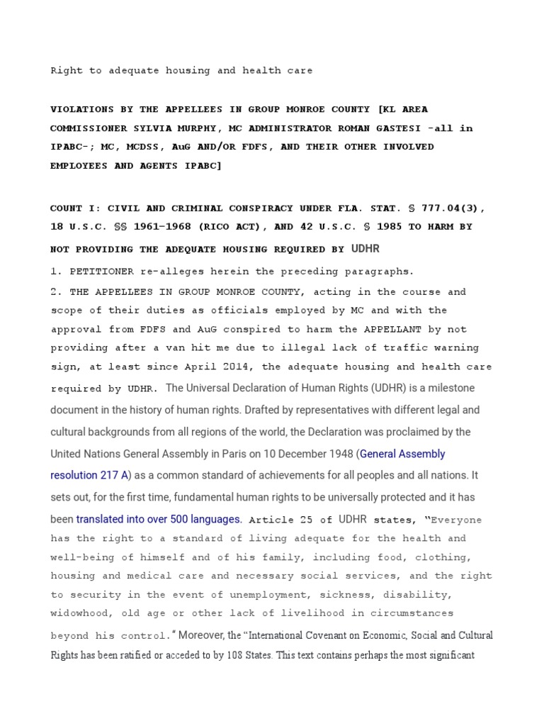 Right To Adequate Housing and Health Care | PDF | Racketeer Influenced ...