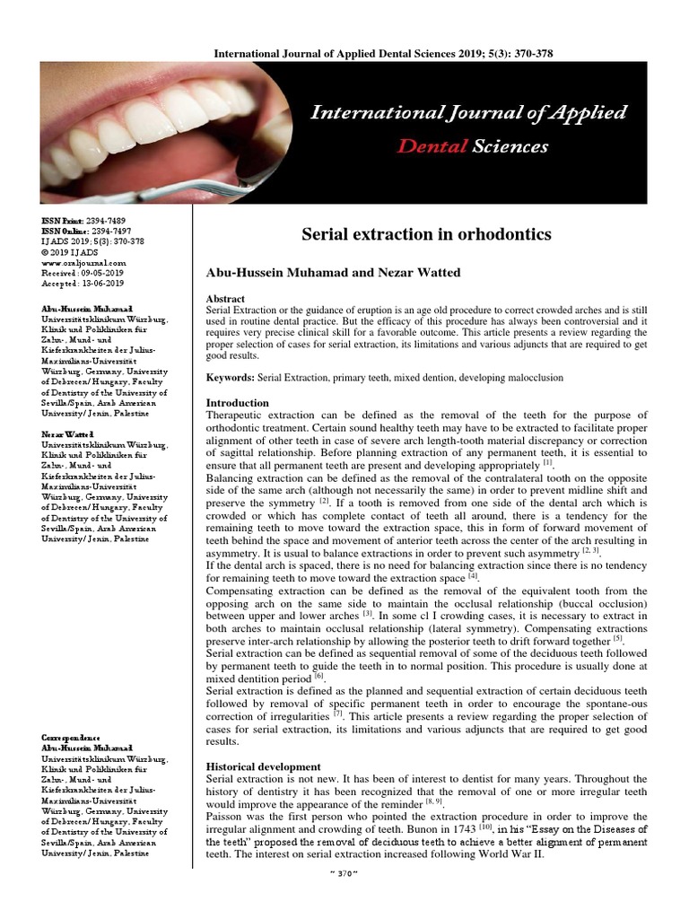 Serial Extraction | PDF | Orthodontics | Human Tooth