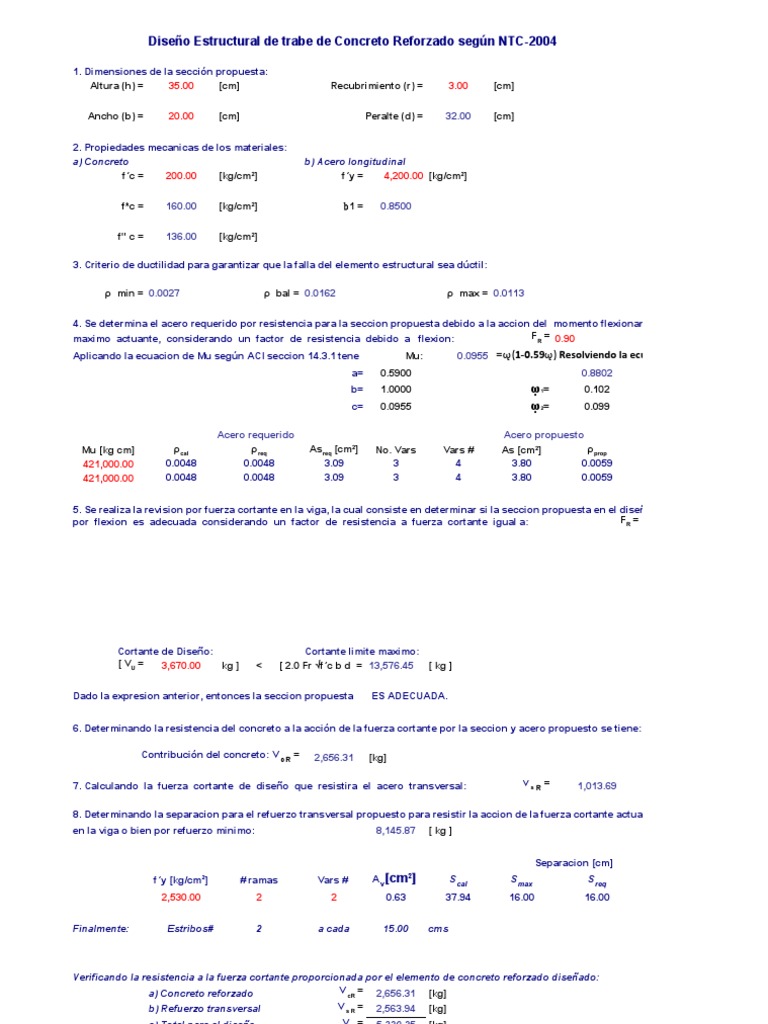 Diseño De Vigas De Concreto Reforzado Pdf Concreto Reforzado Hormigón
