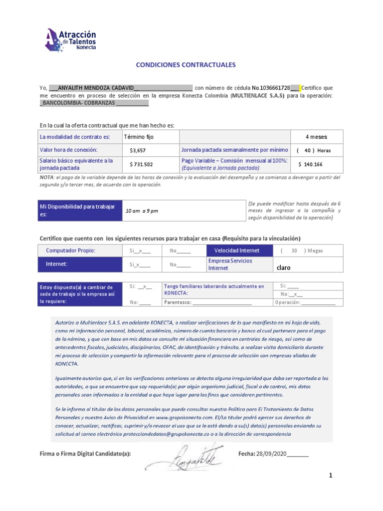 Condiciones Contractuales 2020 | PDF | Salario de emisión de contrato | Economias
