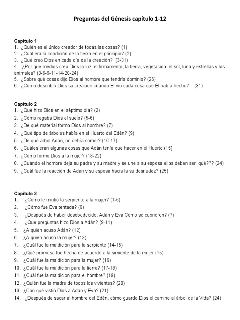 Cuestionario de Preguntas Del Génesis 1 12 | PDF | Arca de Noé | Abrahán
