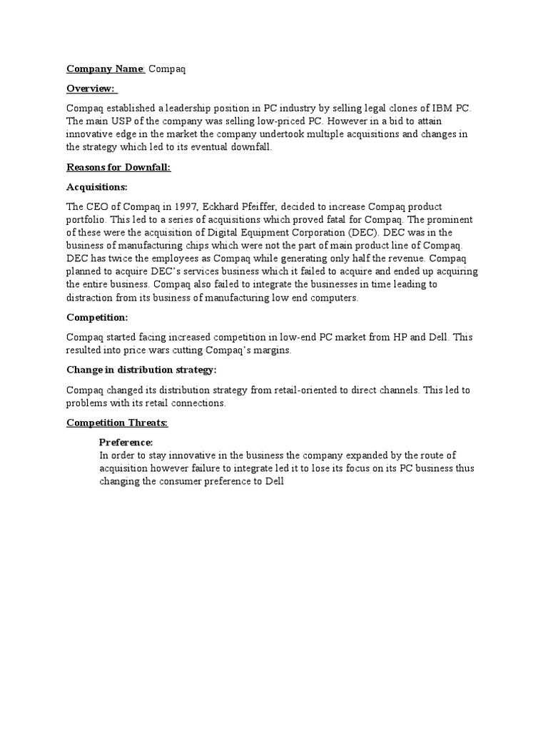 Compaq's Rise and Fall in PC Industry | PDF
