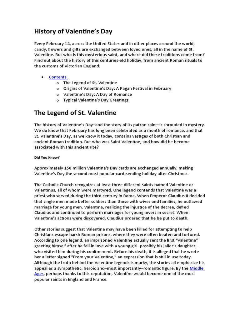 History of Valentine's Day: Did You Know? | PDF | Valentine's Day ...