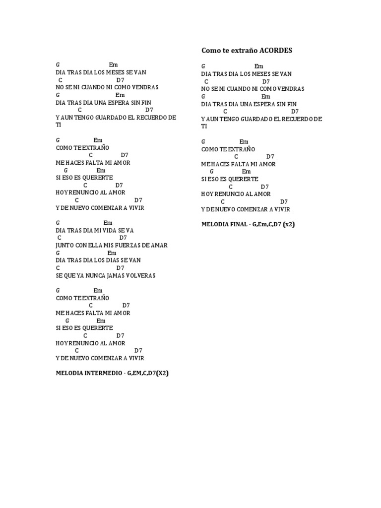 Como Te Extraño ACORDES | PDF