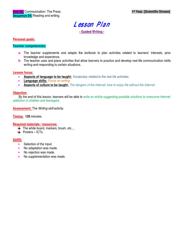 A Writing Lesson Plan (How To Overcome Internet Addiction) | PDF ...