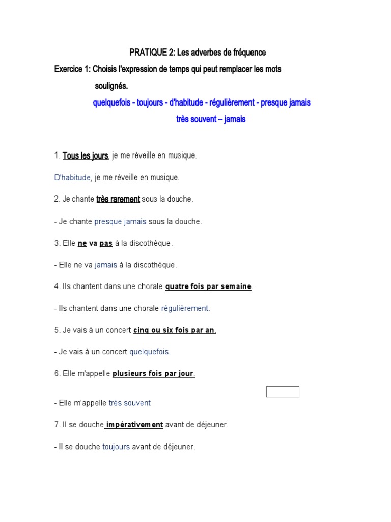 PRATIQUE 2 - Les Adverbes de Fréquence | PDF | Études des langues ...