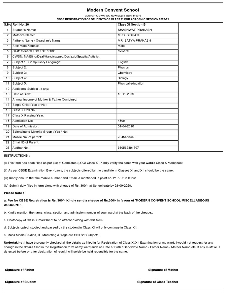 Class 11 Form Cbse PDF | PDF | Behavior Modification | Learning