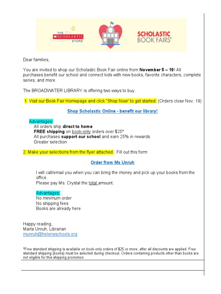 Book Fair Letter To Parents | PDF